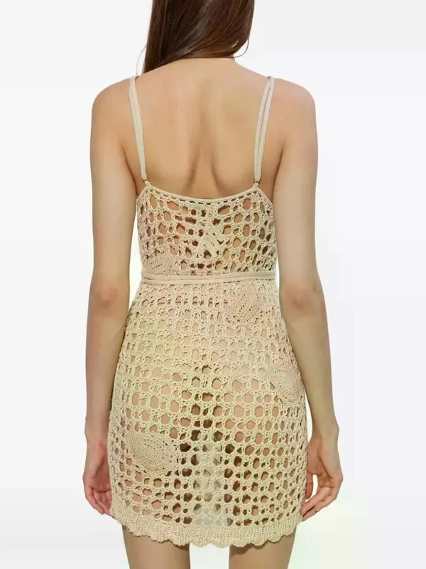 Attico Beige Crochet-knit Mini Dress