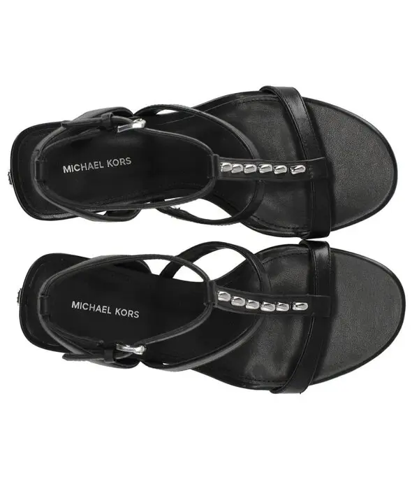Michael Kors Nara Leather Studded Heeled Sandals - Black