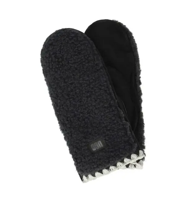 UGG Mittens In Suede With Synthetic Fur Lining - Black