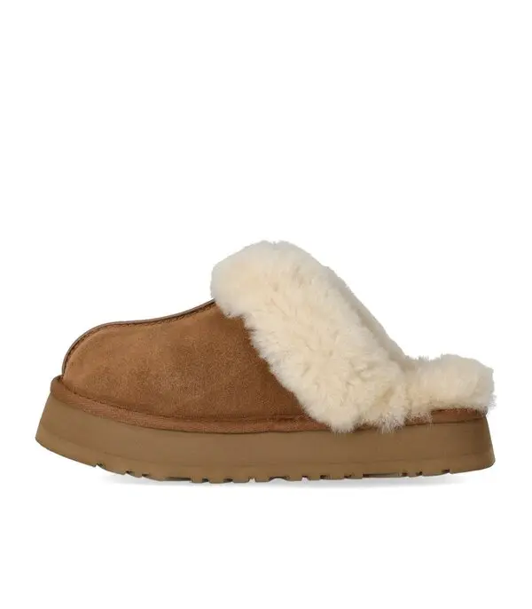 UGG Suede Slipper With Sheepskin Collar - Brown
