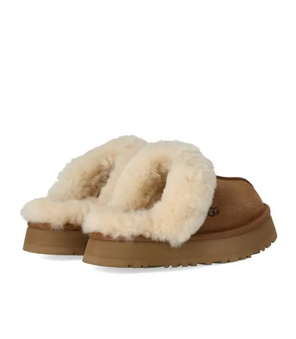UGG Suede Slipper With Sheepskin Collar - Brown