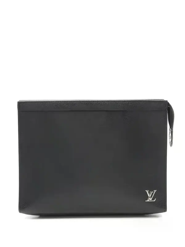 LOUIS VUITTON Voyage Logo-plaque Leather Clutch Bag - Black