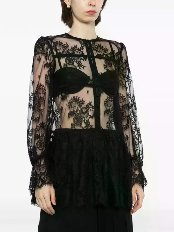 FETICO Lace-panelled Peplum-hem Blouse