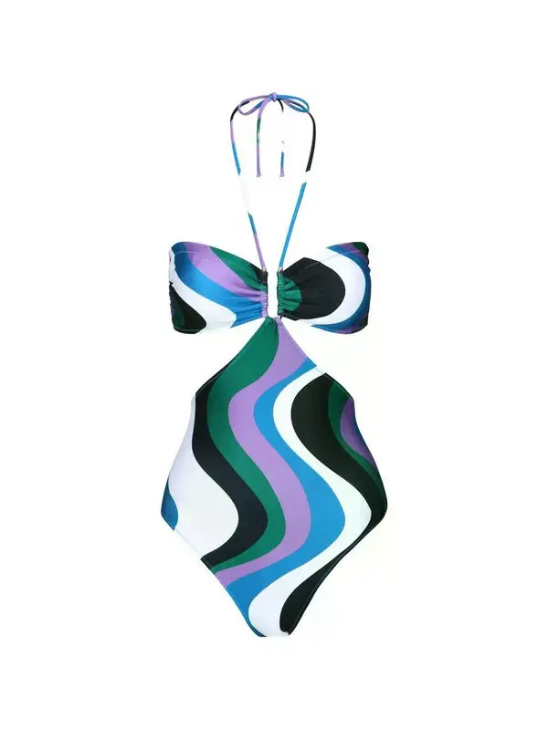 DAZE DAYZ Pado Swirl-print Cut-out Halterneck Swimsuit - Blue