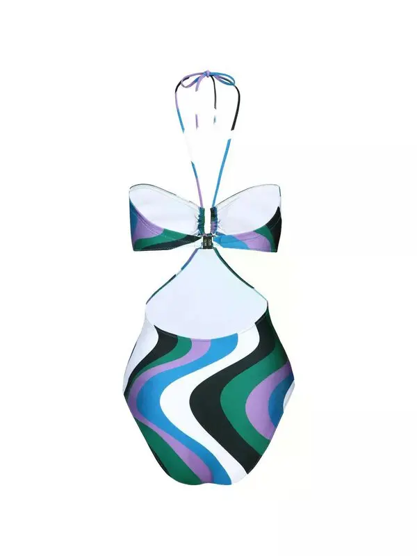 DAZE DAYZ Swirl-print Halterneck Cut-out Swimsuit