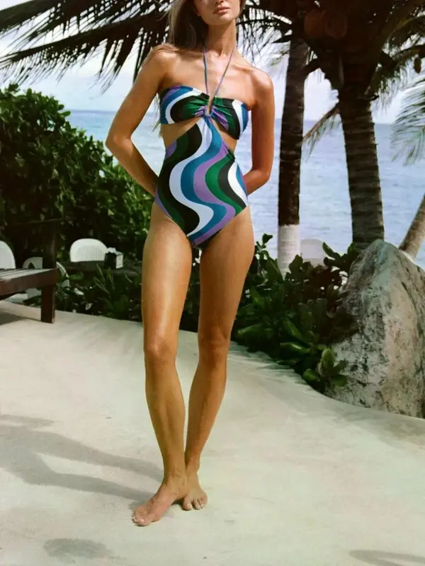 DAZE DAYZ Swirl-print Halterneck Cut-out Swimsuit