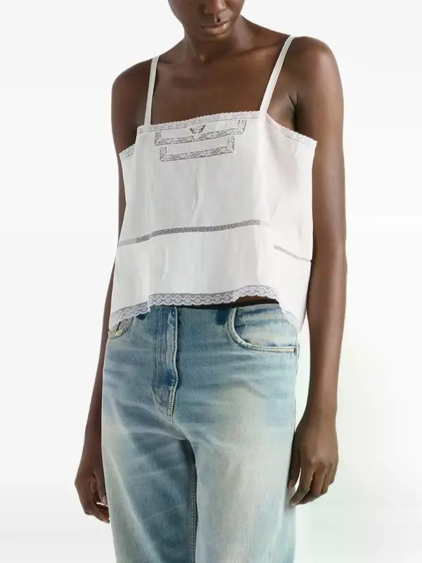 Prada Linen Top With Lace Trim