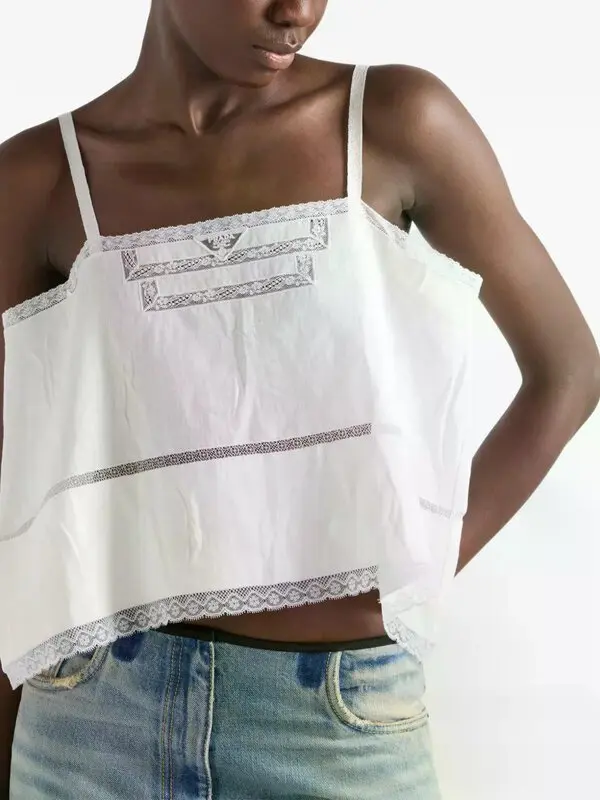 Prada Linen Top With Lace Trim