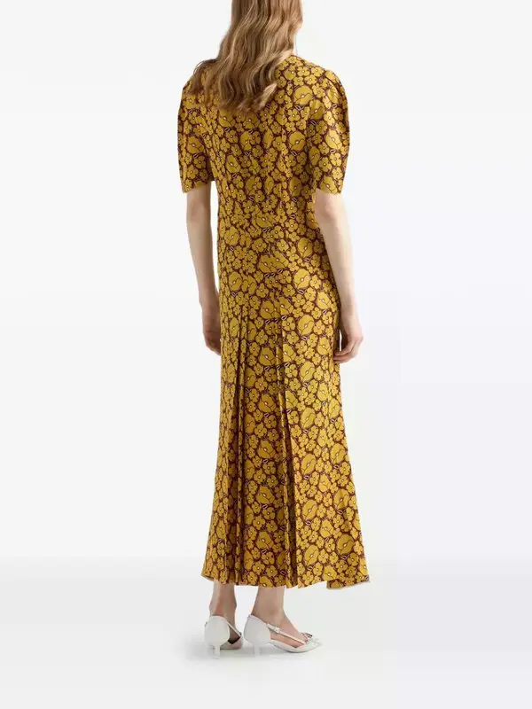 Prada Embroidered Printed Sable Dress