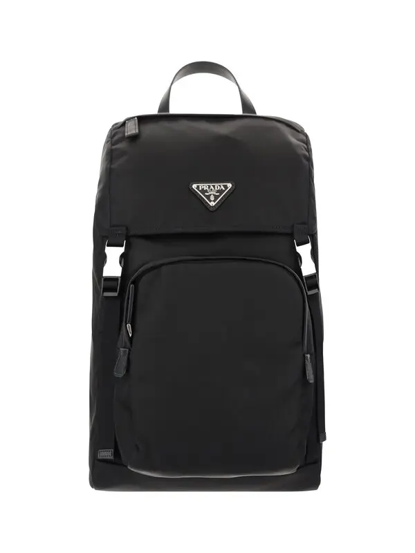Prada Re-nylon Backpack With Enameled Triangle Logo - Black