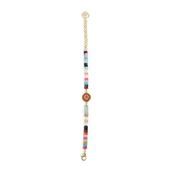 Casablanca Multi Bead Bracelet With Logo Charm - Silver
