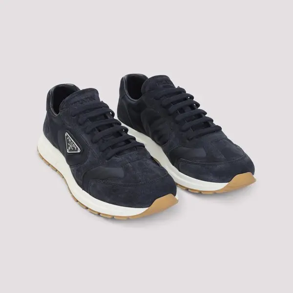 Prada Suede And Re-nylon Lace-up Sneakers - Blue