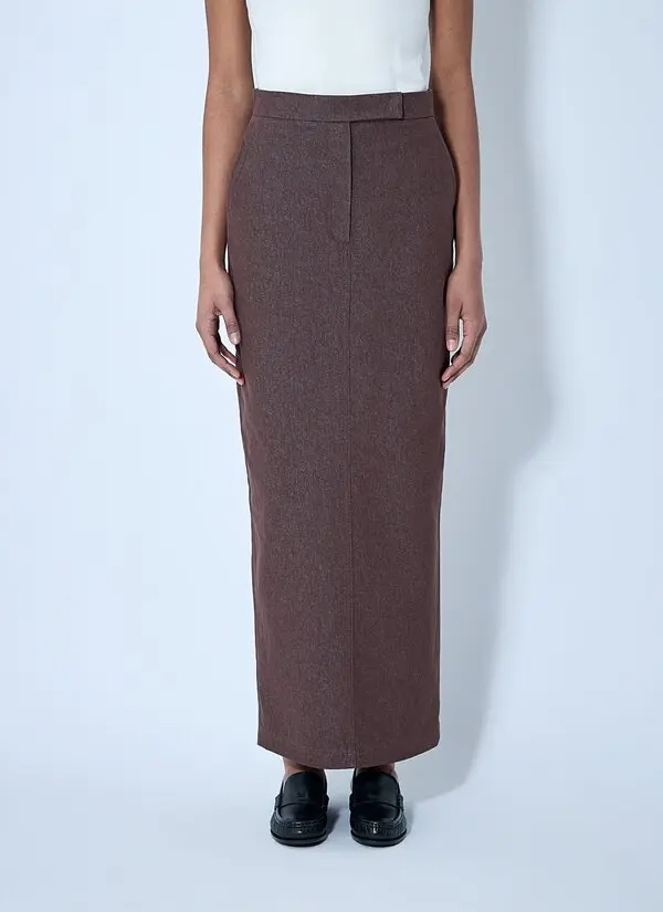 Max Mara Tailored Midi Skirt In Cotton Weave - Brown