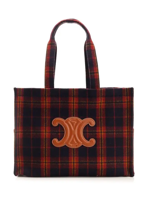 Celine Large Cabas Tote Bag In Checked Wool