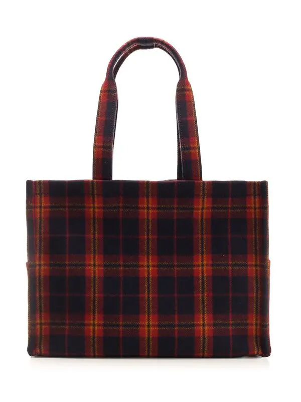 Celine Large Cabas Tote Bag In Checked Wool