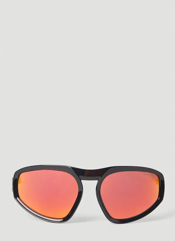 Moncler Pentagra Oval Mirrored Lens Sunglasses - Black