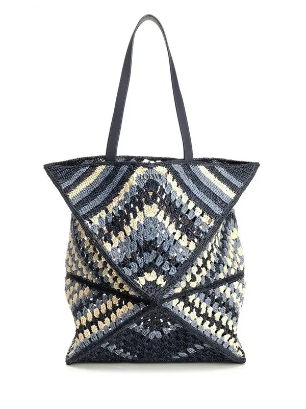 Loewe Fold Xl Tote Bag In Raffia - Blue