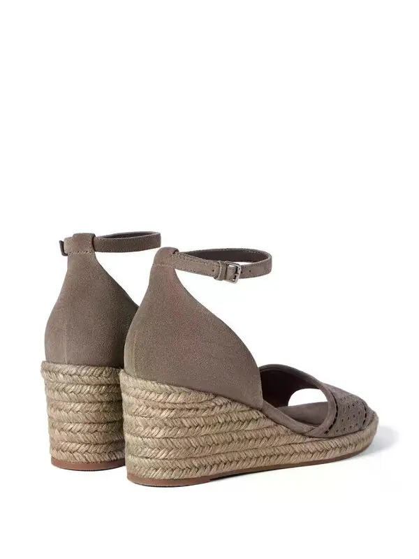 Brunello Cucinelli Suede Espadrille Wedges With Broderie Anglaise Detail