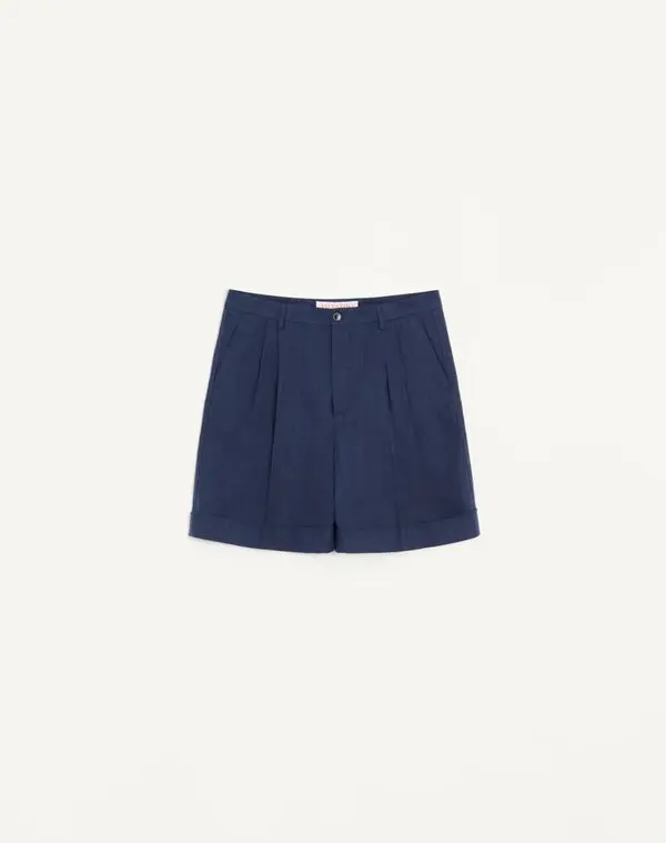 Valentino Garavani Linen Cuffed Bermuda Shorts - Blue