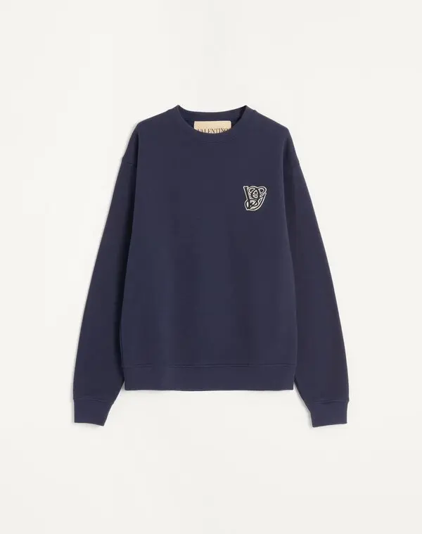 Valentino Garavani Sweatshirt With Embroidered Vg Patch - Blue