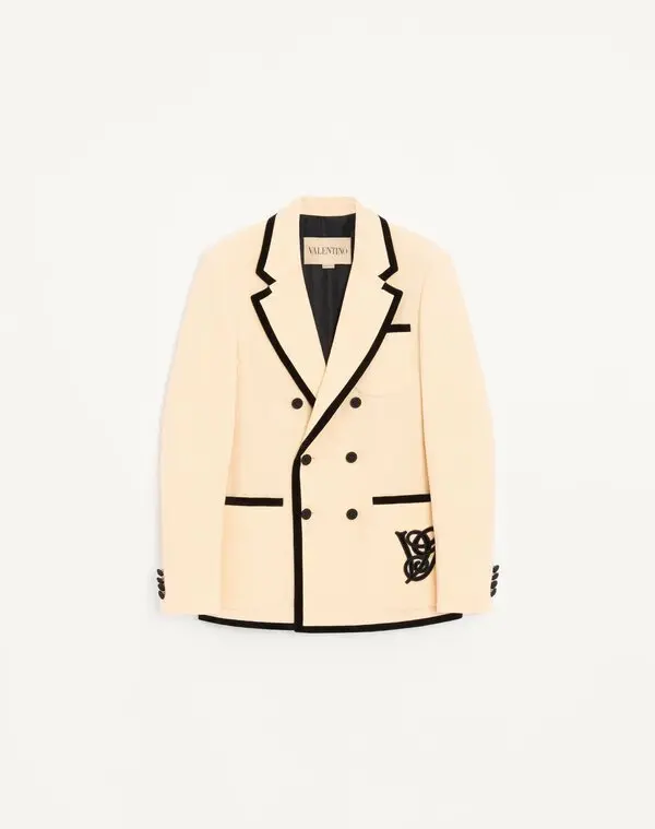 Valentino Garavani Double-breasted Jacket In Washed Cotton And Linen Velvet - Cream