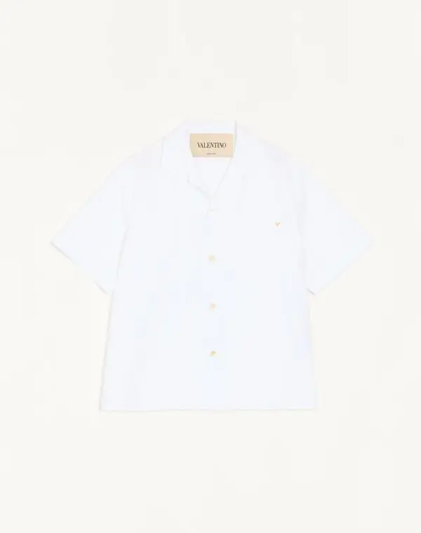 Valentino Garavani Bowling Shirt In Cotton Poplin With Vgold