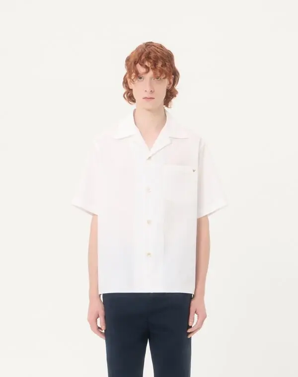 Valentino Garavani Bowling Shirt In Cotton Poplin With Vgold