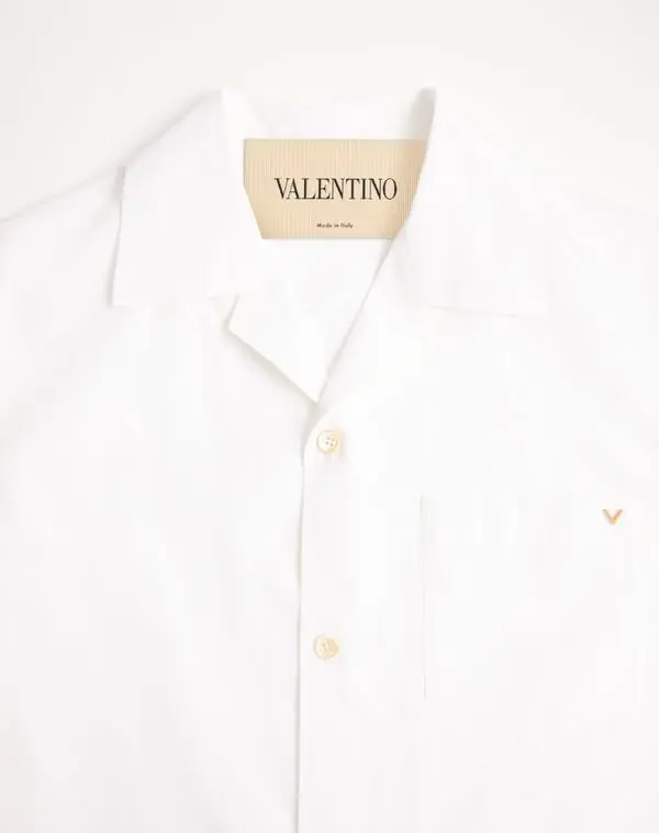 Valentino Garavani Bowling Shirt In Cotton Poplin With Vgold