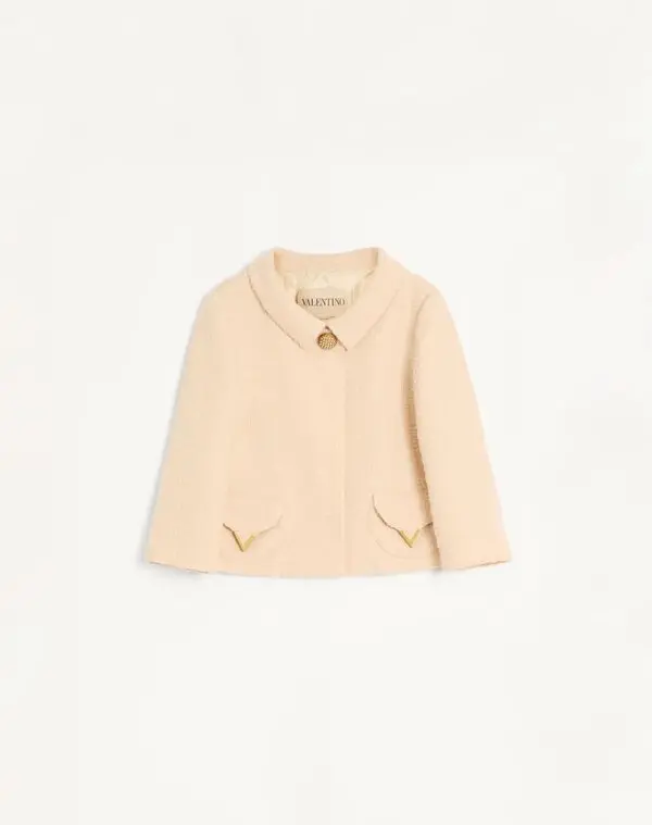 Valentino Garavani Curly Wool Jacket With Gold V Detail - Birch