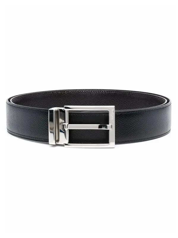 FERRAGAMO Reversible And Adjustable Belt With Rectangular Buckle - Black