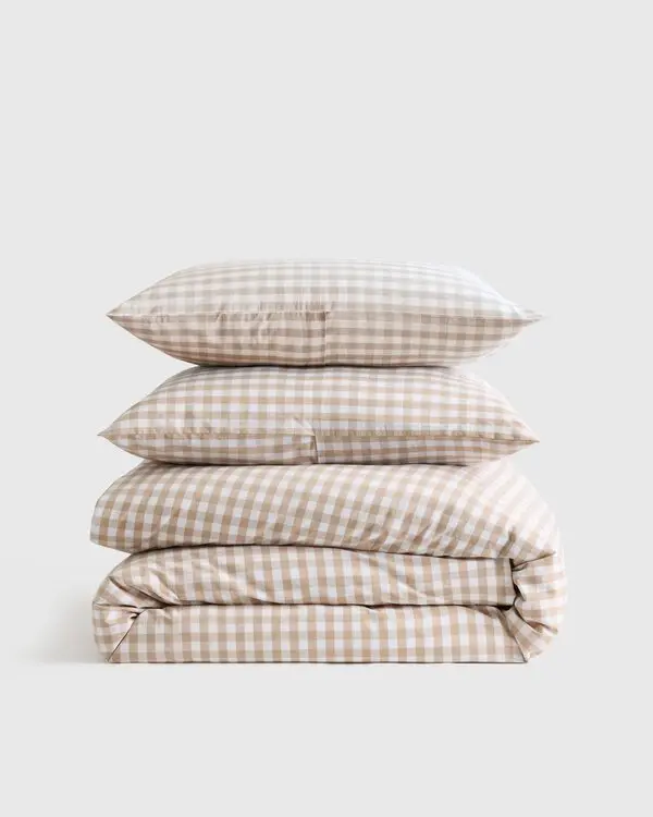 Quince Organic Crisp Percale Duvet Cover Set - Cafe Gingham