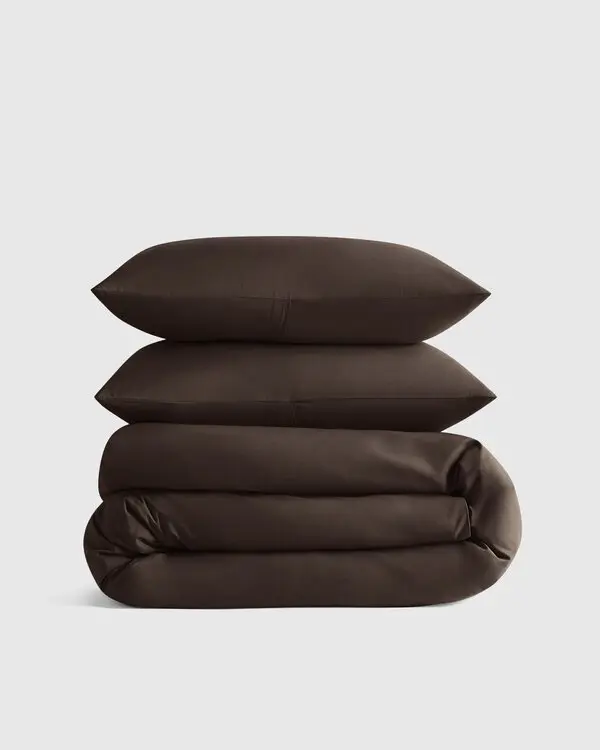 Quince Organic Crisp Percale Duvet Cover Set - Espresso