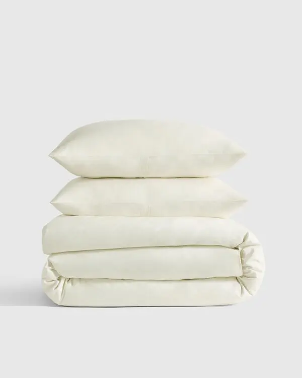 Quince Organic Crisp Percale Duvet Cover Set - Ivory
