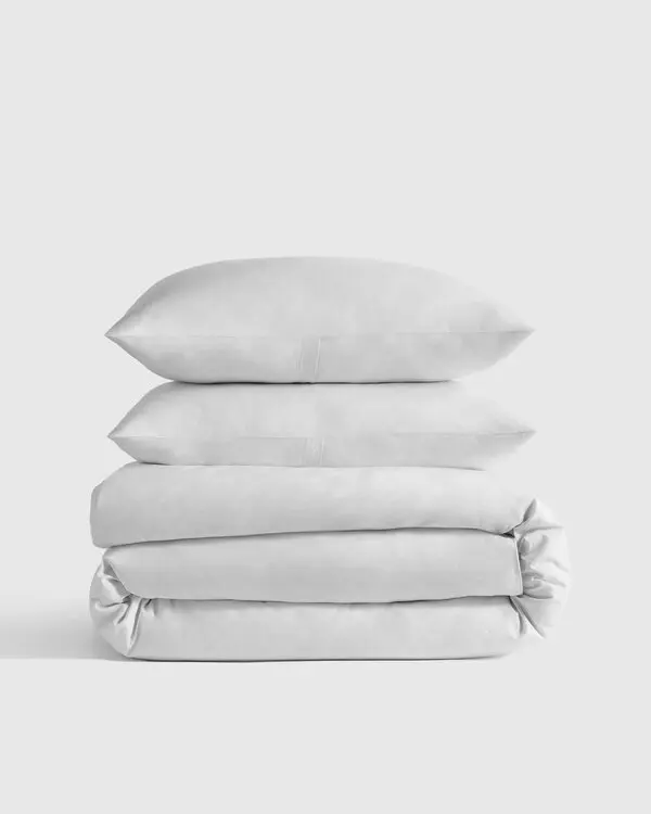 Quince Organic Crisp Percale Duvet Cover Set - Light Grey