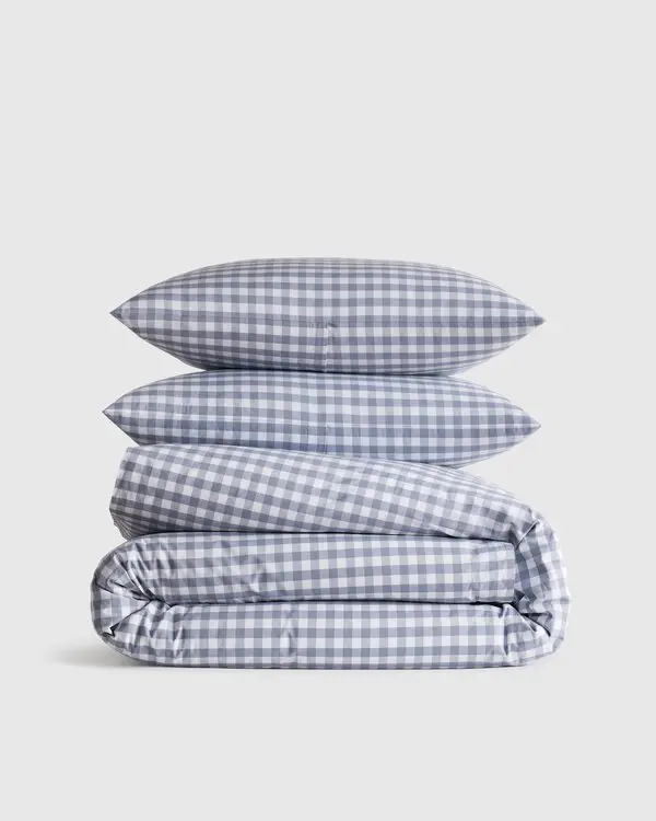 Quince Organic Crisp Percale Duvet Cover Set - Mineral Gingham