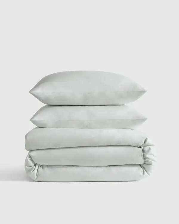 Quince Organic Crisp Percale Duvet Cover Set - Mist