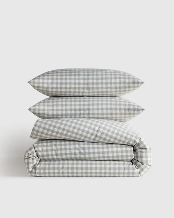 Quince Organic Crisp Percale Duvet Cover Set - Willowleaf Gingham