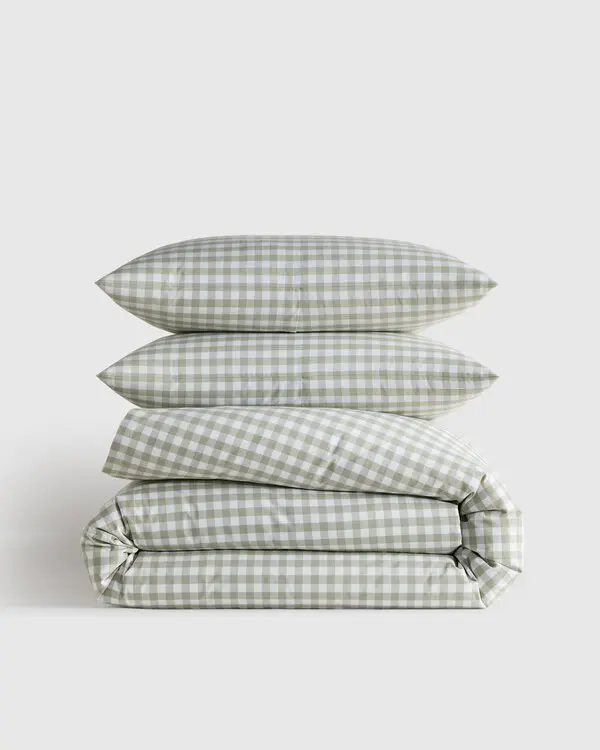Quince Organic Crisp Percale Duvet Cover Set - Willowleaf Gingham