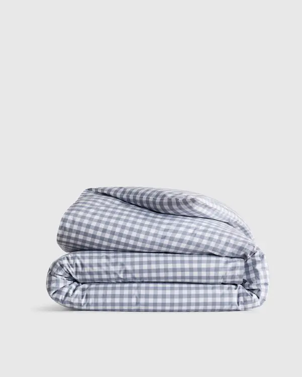 Quince Organic Crisp Percale Duvet Cover - Mineral Gingham