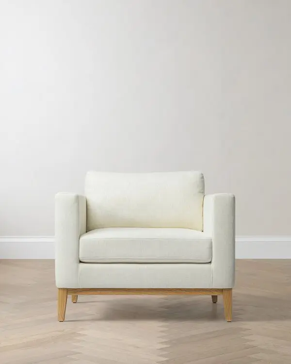Quince Performance Chenille Linen Blend Accent Chair With Solid Oak Base - Snow