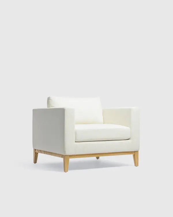 Quince Performance Chenille Linen Blend Accent Chair With Solid Oak Base