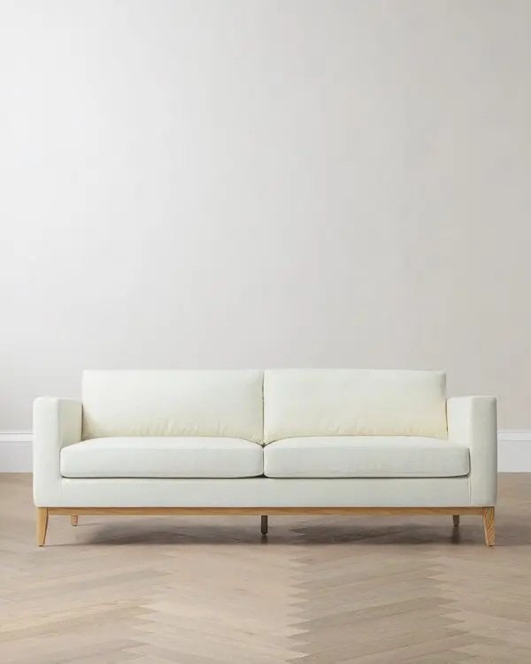 Quince Performance Chenille Linen Blend Sofa With Solid Oak Base - Snow