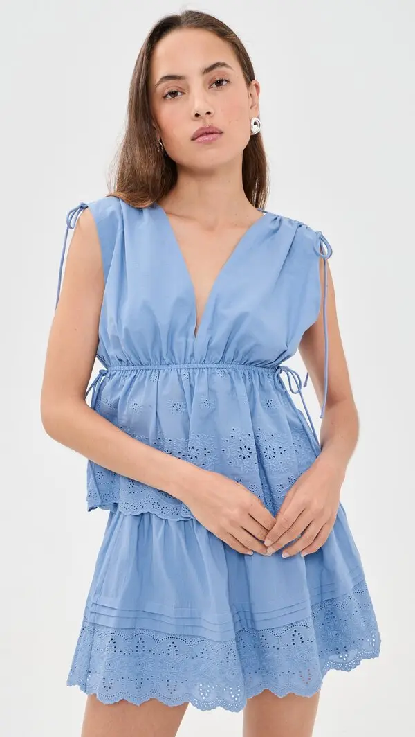 WAYF Goldie Top Sleeveless V-neck Embroidered Blouse