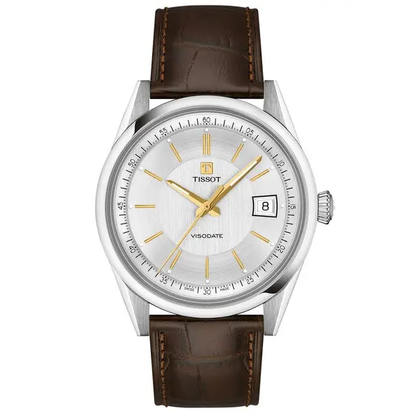 TISSOT Visodate Watch With Brown Leather Strap - Stainless Steel