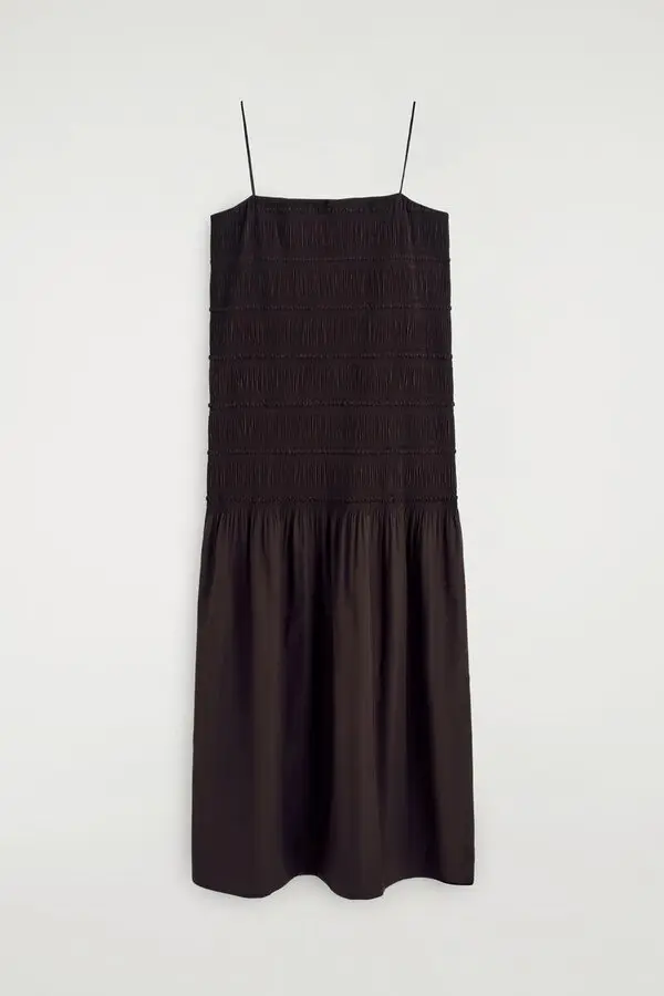 Cos Ruched Dropped-waist Poplin Midi Dress - Brown