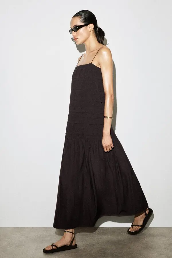 Cos Ruched Dropped-waist Poplin Midi Dress - Brown