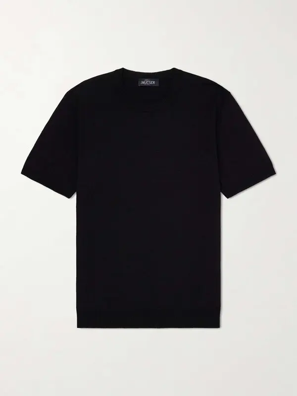 J. MUESER Knitted Linen And Cotton-blend T-shirt - Black