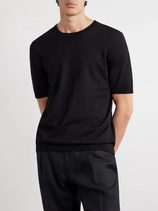 J. MUESER Knitted Linen And Cotton-blend T-shirt