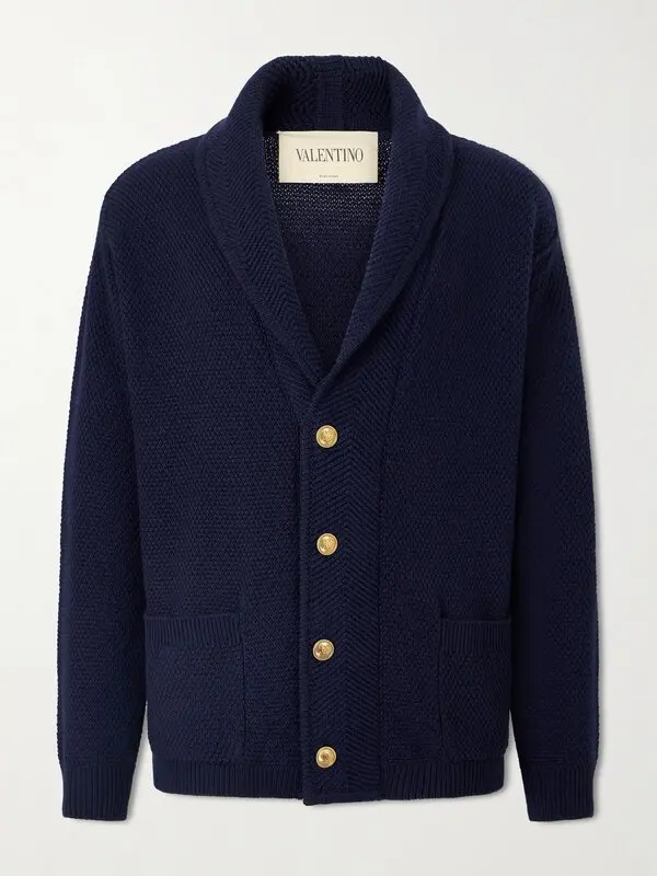 Valentino Garavani Shawl Collar Textured Wool Cardigan
