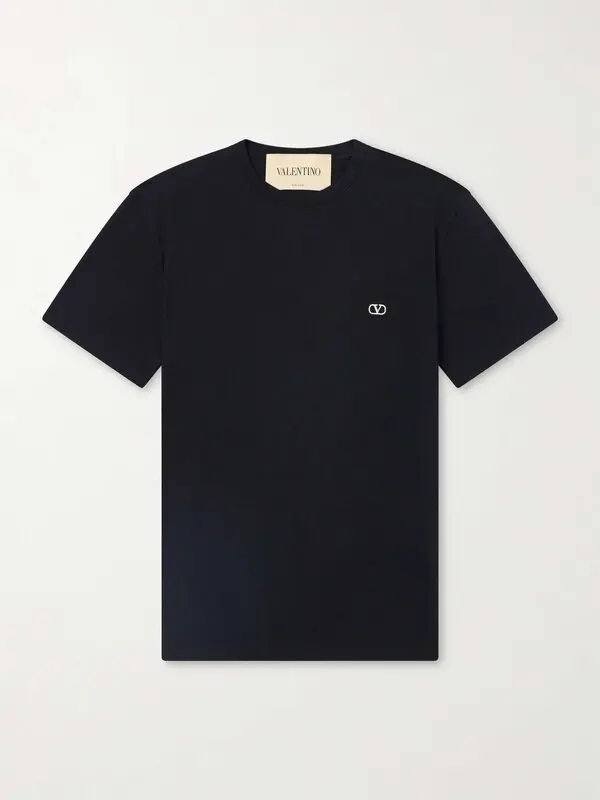 Valentino Garavani Logo-embroidered Cotton-jersey T-shirt - Black